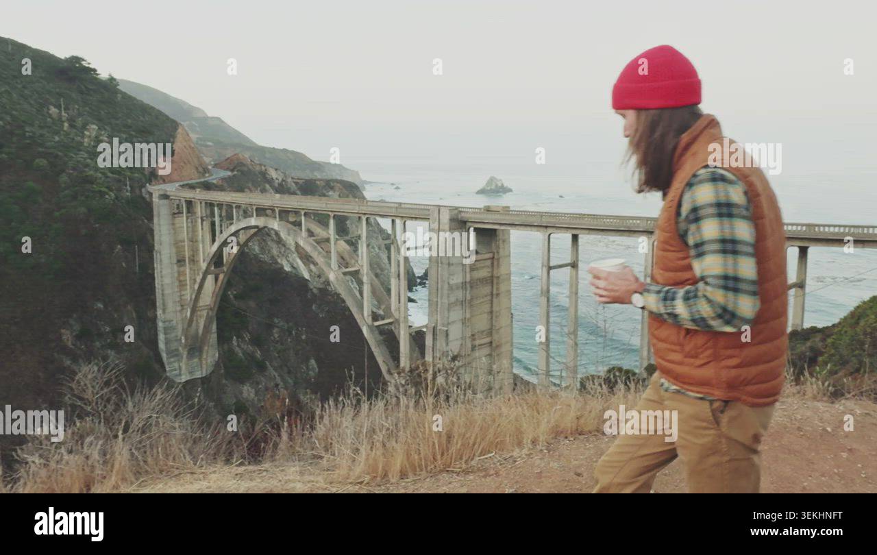 Man mobile phone camera Big Sur Bixby Bridge California Stock Video ...