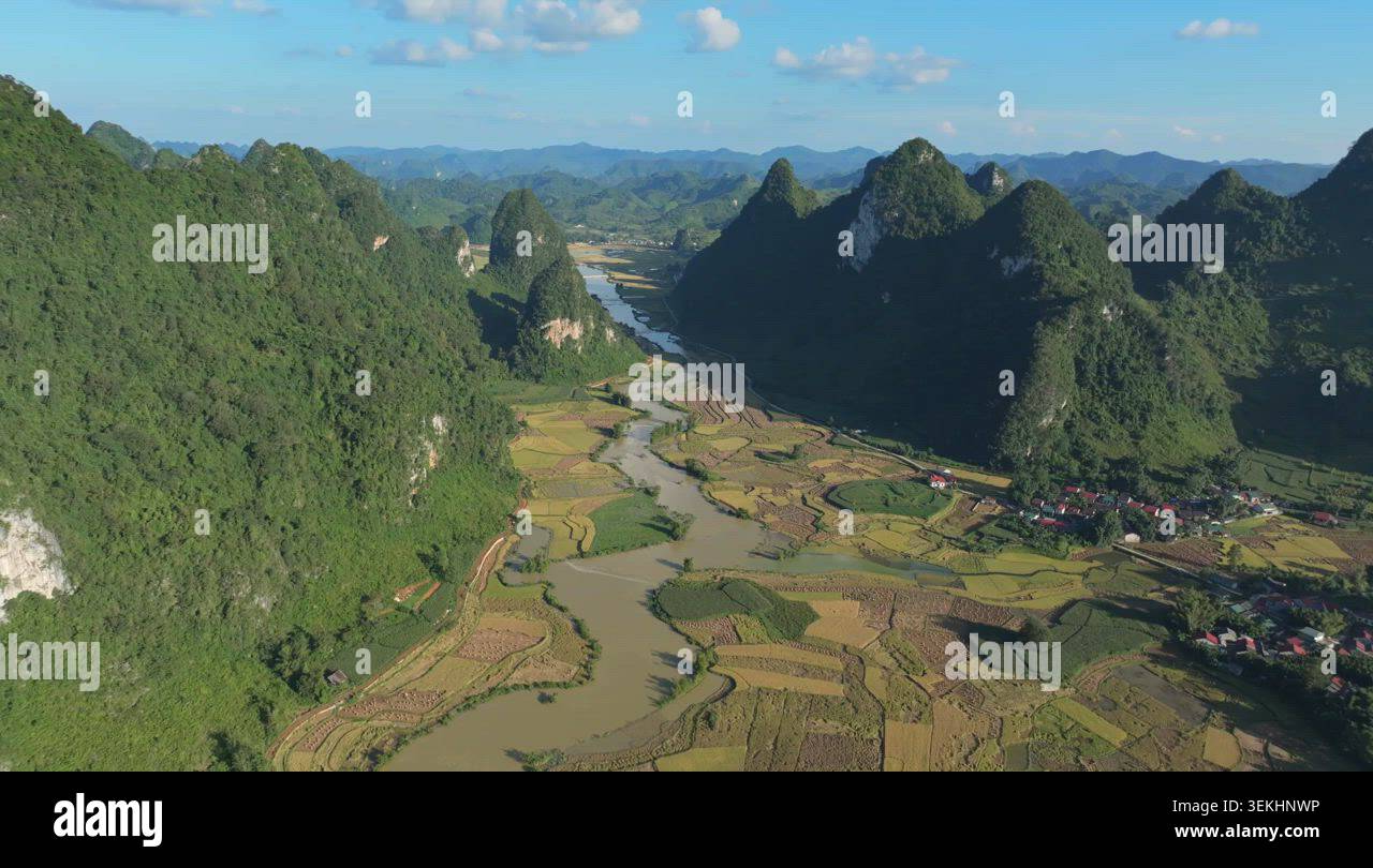 River valley farmland aerial Stock Video Footage - Alamy