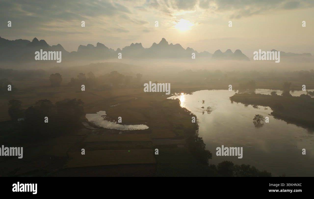 Misty sunrise over river Stock Video Footage - Alamy