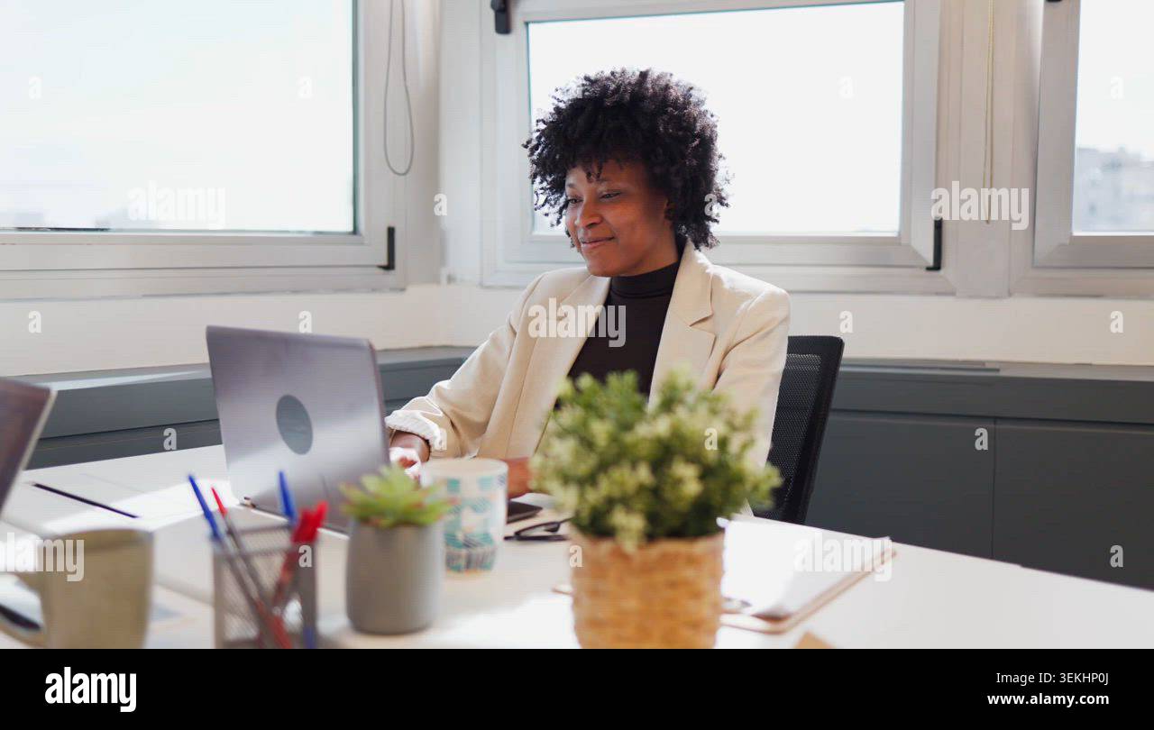Professional african american businesswoman working on her laptop Stock ...