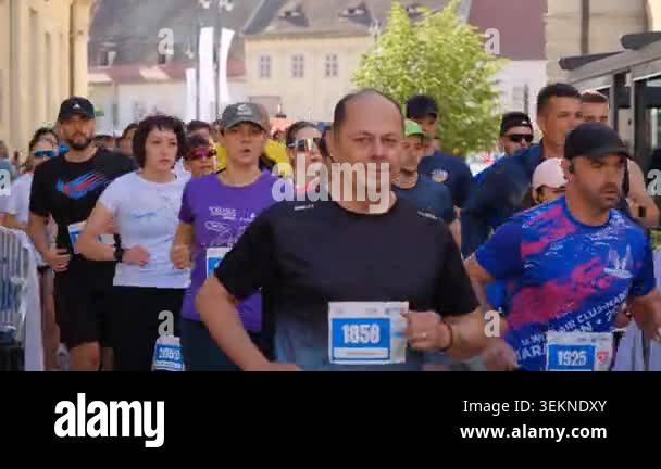 Sibiu City, Romania - 30 May 2026 Sportsmen runners at the marathon in ...