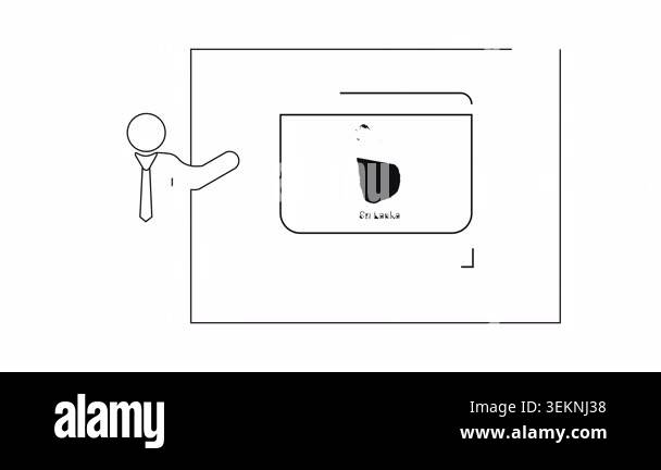A simple line drawing shows a person standing next to a computer ...