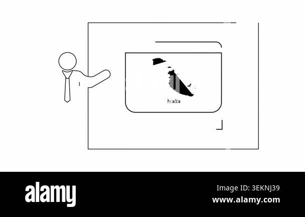 A simple line drawing shows a businessman pointing to a computer screen ...