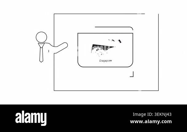 A simple line drawing shows a business person pointing to a computer ...