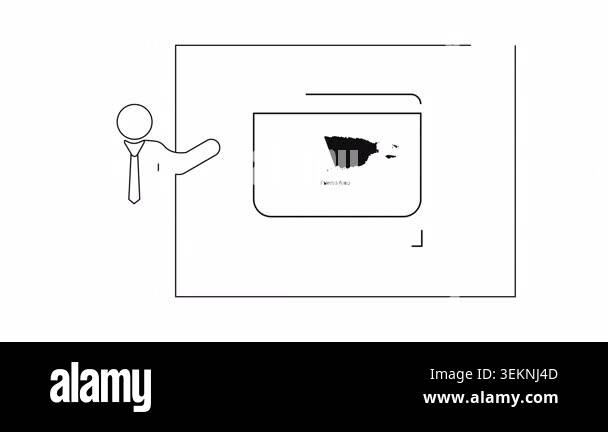 A simple line drawing of a man standing next to a large screen ...