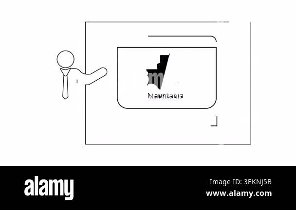 A simple line drawing shows a person in a suit pointing to a computer ...