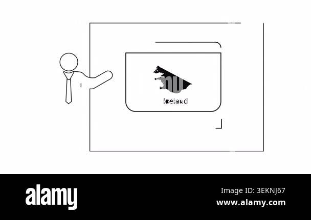 A simple line drawing of a person in a suit pointing to a computer ...