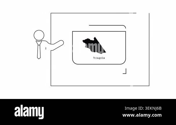 A simple outline illustration of a person pointing to a computer ...