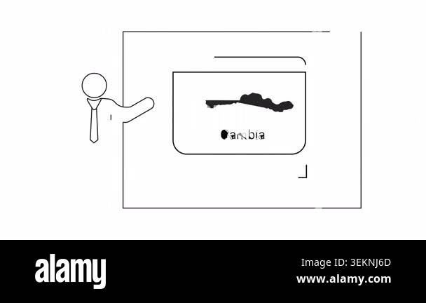 A simple line drawing of a man in a suit pointing to a computer monitor ...