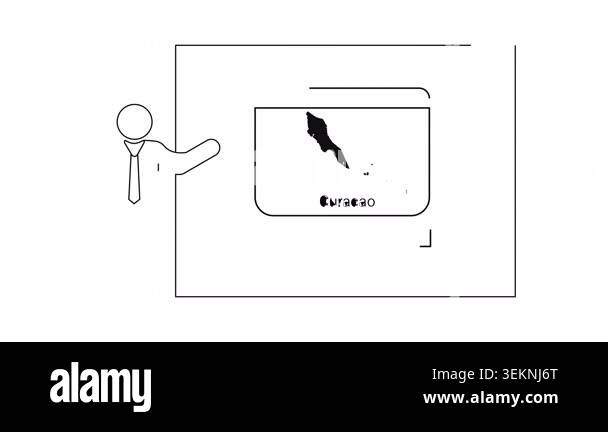 A simple line drawing depicts a business professional presenting a ...