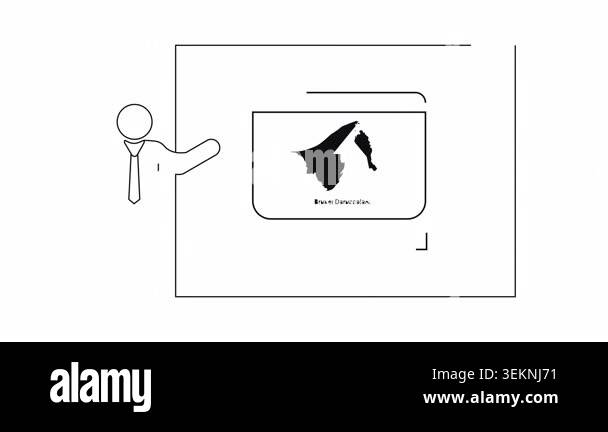 A simple line drawing of a man in a suit pointing to a computer screen ...