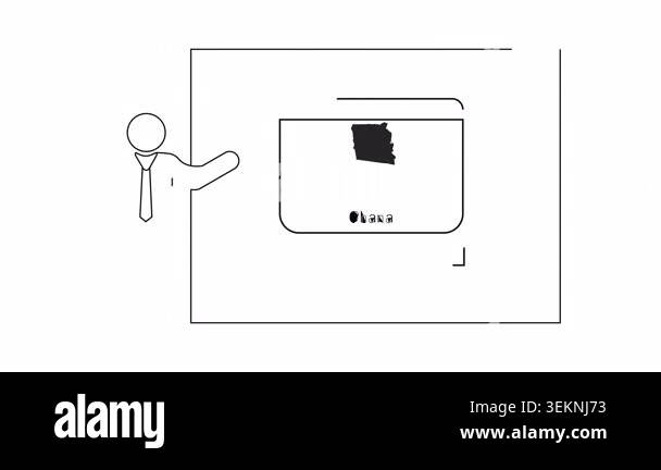 A simple line drawing shows a person in a suit pointing towards a ...