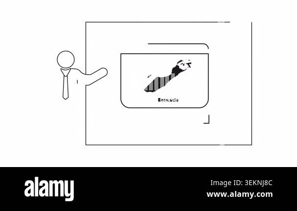 A simple line drawing of a man in a suit pointing to a computer monitor ...