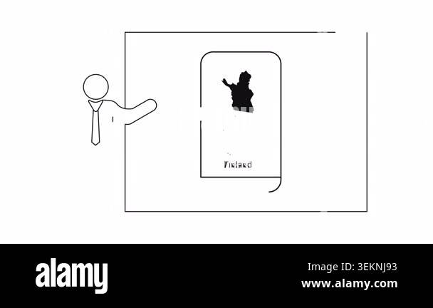 A simple line drawing of a man pointing to a presentation screen ...