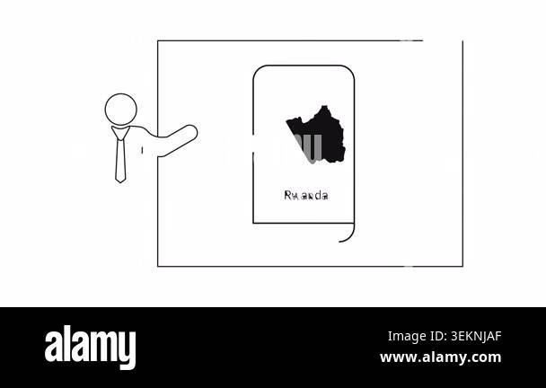 A simple line drawing shows a man gesturing towards a large screen ...