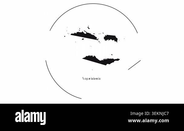 A black silhouette of the Virgin Islands map is displayed with circular ...