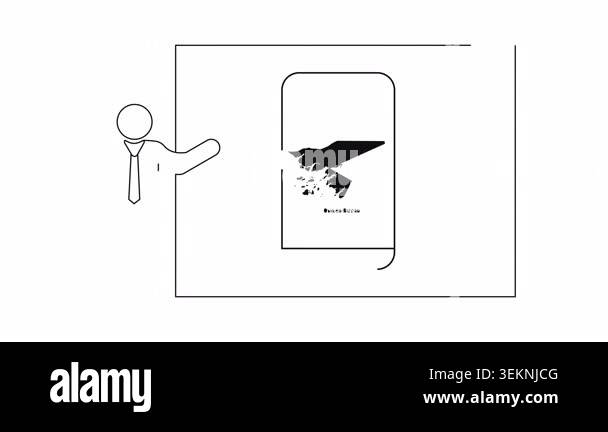 A simple line drawing shows a person in a suit pointing towards a large ...