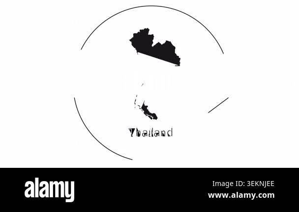 A minimalist black and white graphic featuring the outline of Thailand ...