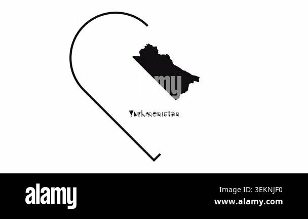 A black silhouette of the map of Turkmenistan is placed inside a white ...
