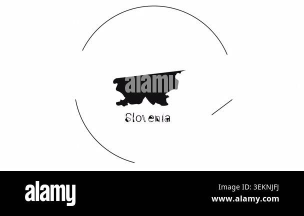 A black silhouette of the map of Slovenia is centered within a circular ...