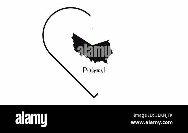 A black silhouette of the map of Poland is placed inside a large ...