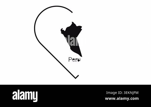 A black silhouette of the map of Peru is centrally placed within a ...