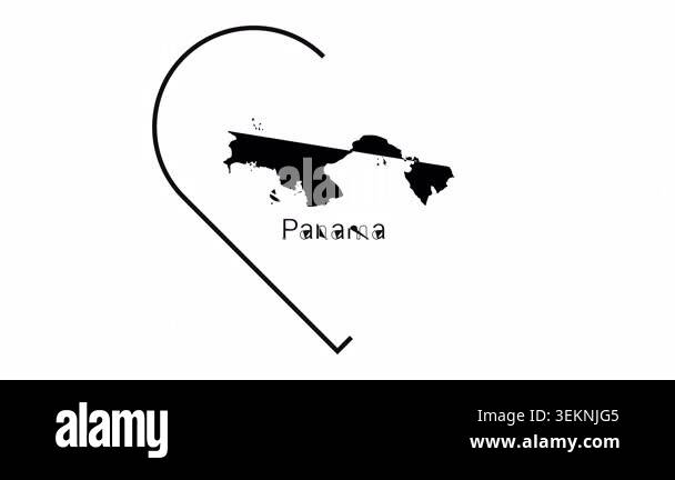 A black and white graphic featuring the map of Panama within a heart ...