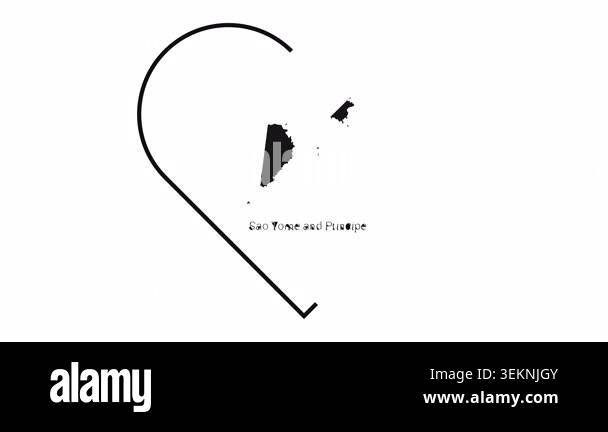 A simple black and white graphic featuring the map of Sao Tome and ...