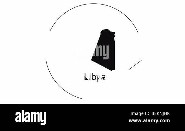 A black silhouette of the map of Libya is displayed centrally ...