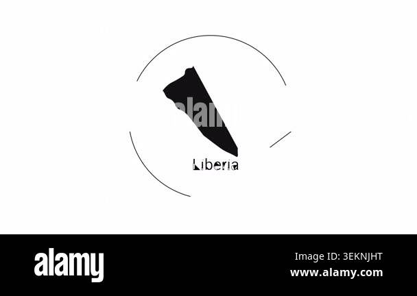 A black silhouette of the map of Liberia is displayed centrally ...
