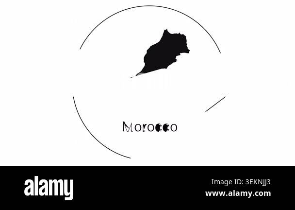 A black silhouette of the map of Morocco is displayed within a circular ...