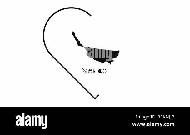 A black silhouette of the map of Mexico is placed inside a white heart ...