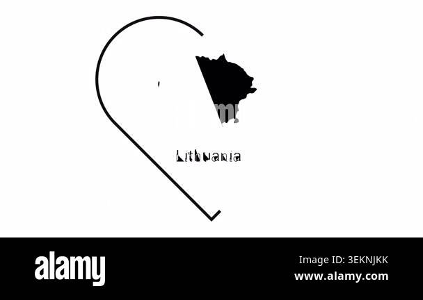 A black silhouette of the map of Lithuania is placed inside a heart ...