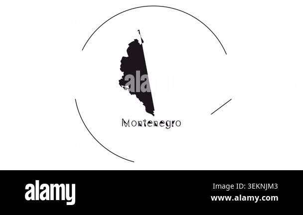 A black silhouette of the map of Montenegro is displayed centrally ...