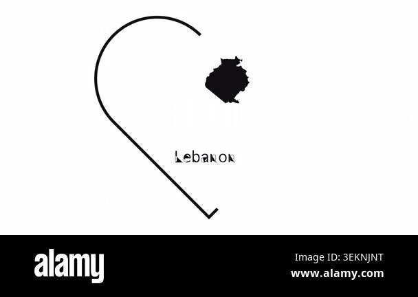 A black silhouette of the map of Lebanon is placed inside a white heart ...