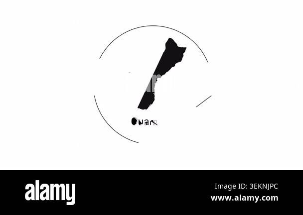 A simple black and white graphic featuring the outline of Guam within a ...