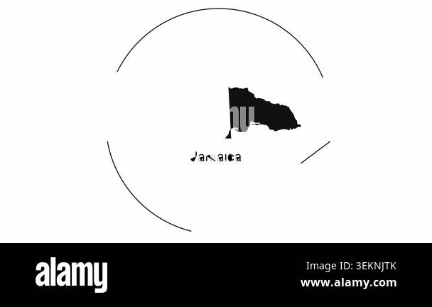 A black silhouette of the island of Jamaica is centered within a white ...