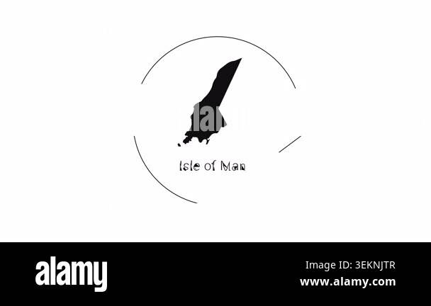 A black silhouette of the Isle of Man map is displayed within a circle ...