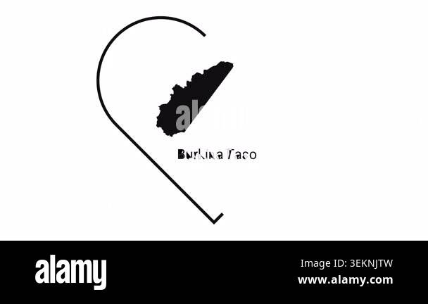 A black silhouette of the map of Burkina Faso is placed inside a heart ...