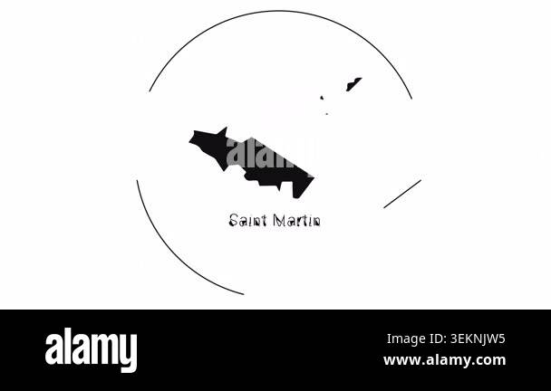 A minimalist black and white graphic featuring the map of Saint Martin ...