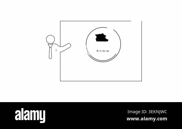 A simple line drawing of a man in a suit pointing to a screen ...
