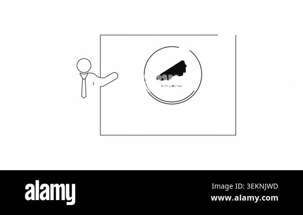 A simple line drawing shows a person in a suit pointing to a screen ...