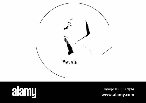 A minimalist black and white graphic of the Tuvalu islands surrounded ...