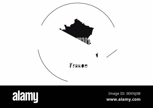 A black silhouette of the map of France is centered within a circular ...
