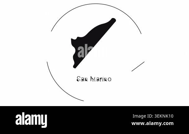 A black silhouette of the map of San Marino is shown with circular ...