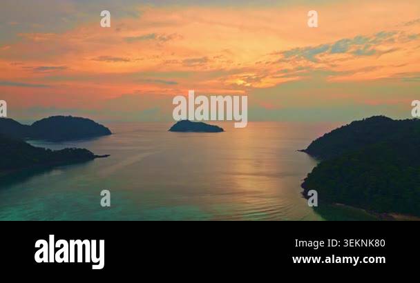 Aerial View of the Coral Reef Coastline at Sunset in the Surin Islands ...
