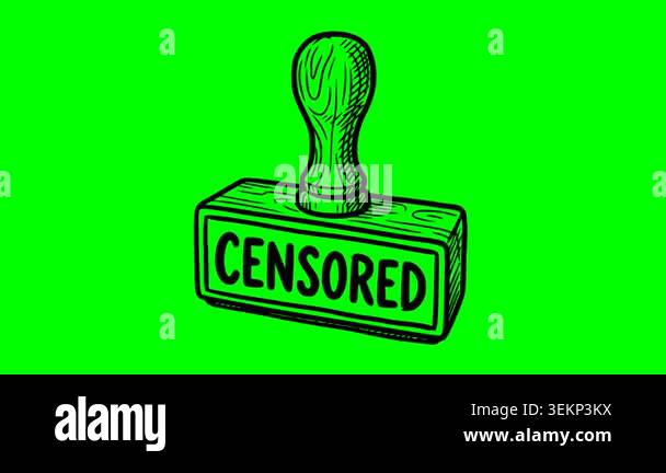 hand drawn style animation of a rubber stamp with censored text on ...