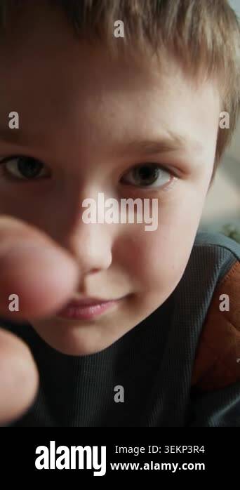 Playful child close-up digital gesture interactive home lifestyle Stock ...