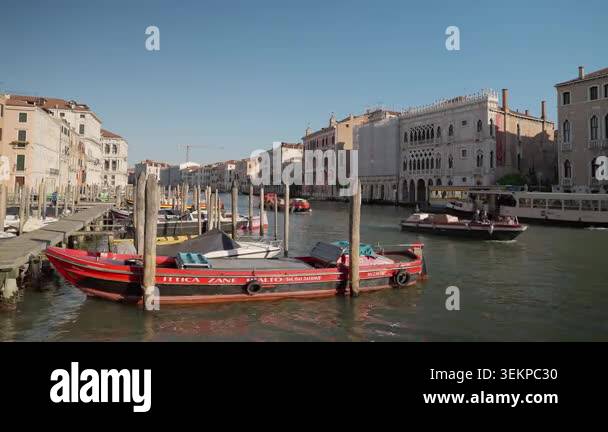 Venice, Italy - 25.04.2026. view of Grand Canal filmed from Rialto ...