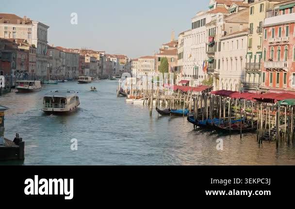 Venice, Italy - 25.04.2026. view of Grand Canal filmed from Rialto ...